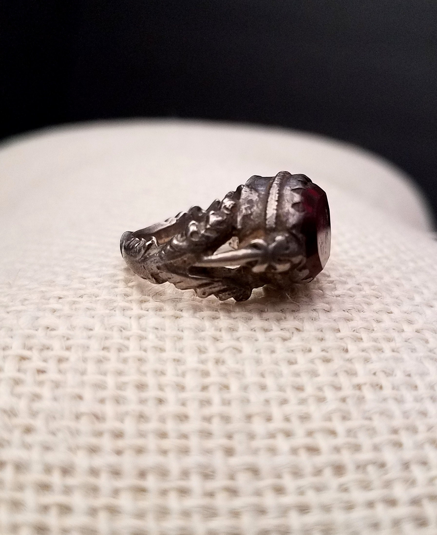 Vintage Silver Ring From Pakistan Size 4 Red Glass Center | Etsy