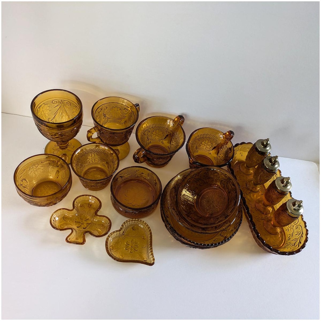 Vintage Tiara Amber Sandwich Glass: Indiana Glass Dinnerware, Goblets ...