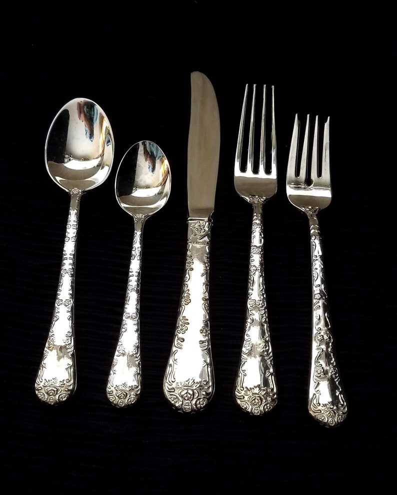 ENCHANTED ROSE Silverplate Flatware by Rogers, Ornate Floral Silverware ...
