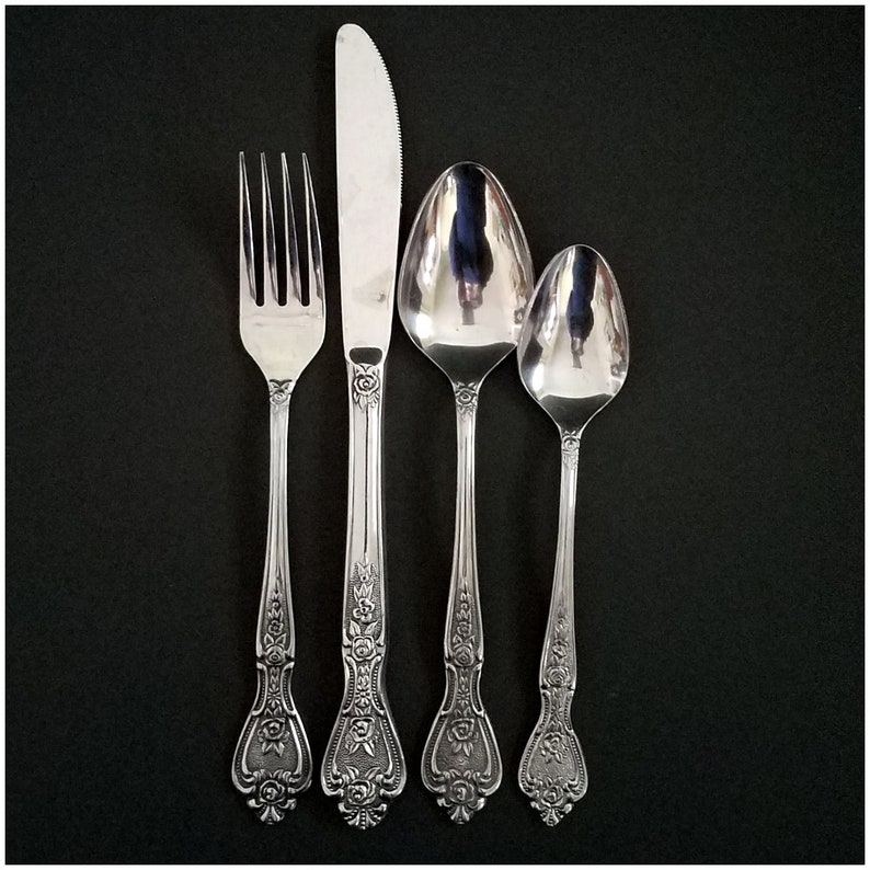 Normandy Floral Stainless Silverware Flatware, Japan, Ornate Floral ...