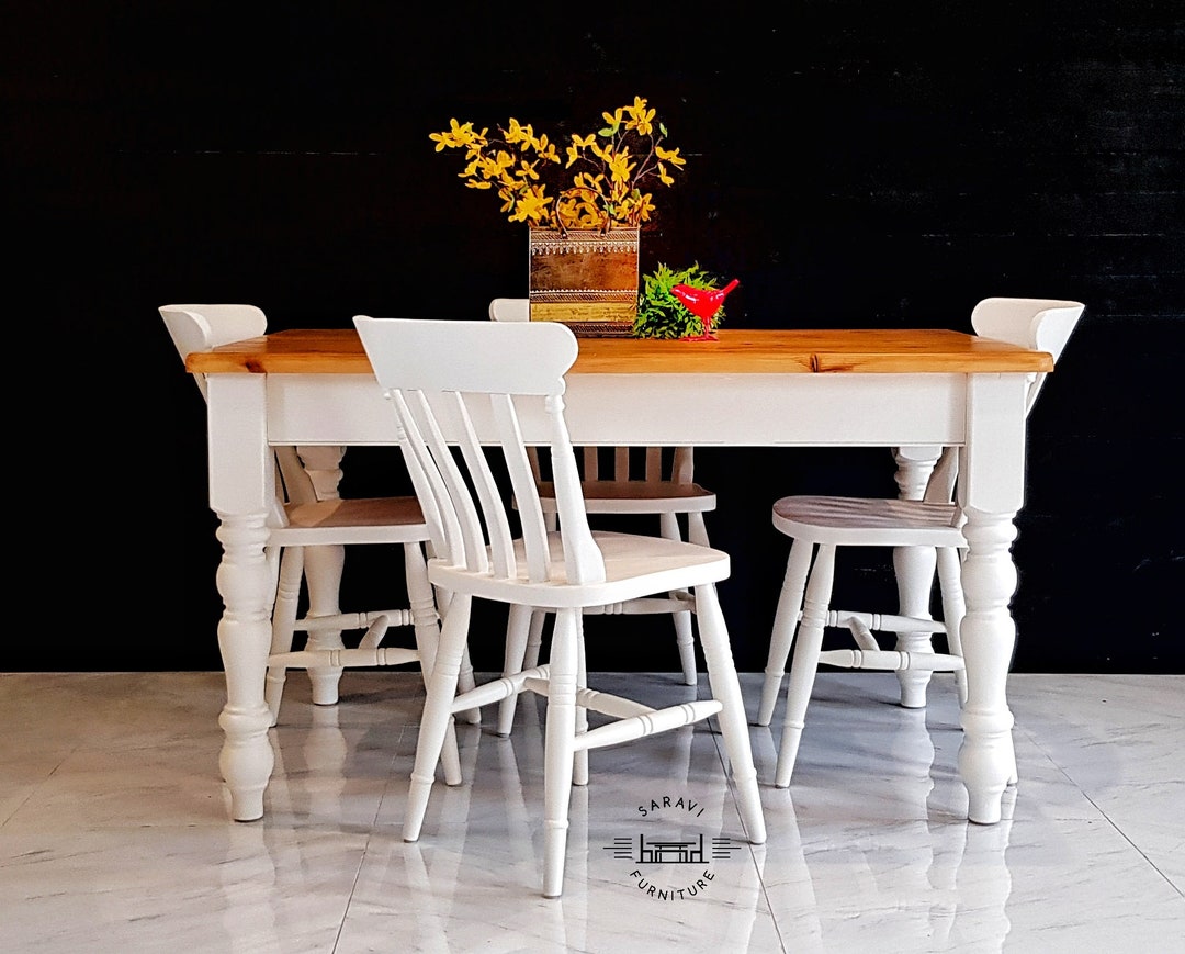 Farmhouse Dining Table and Chairs - 4ft Table and 4 Chairs- Farmhouse ...