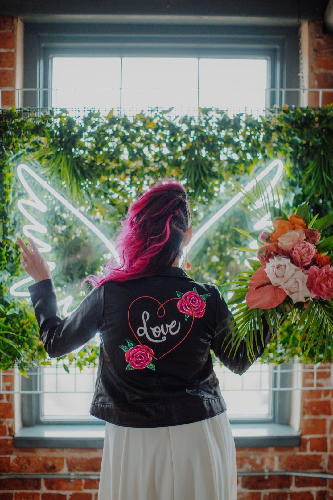 Handpainted Faux Leather Jacket With Neon Light, Neon Light up Wedding ...
