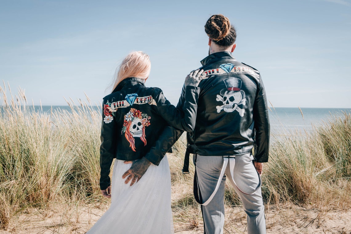 Couples custom personalised wedding jackets custom painted | Etsy