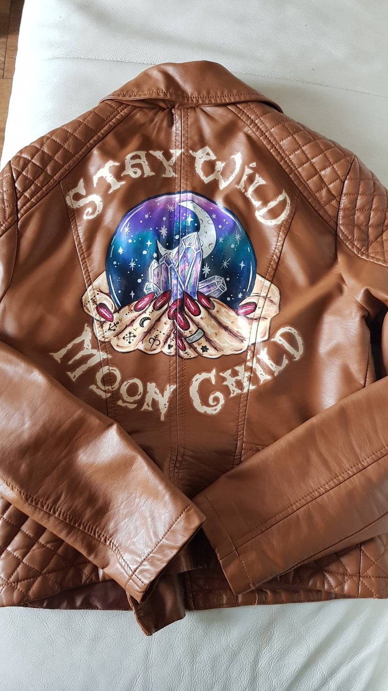 Handpainted Faux Leather Moonchild Jacket, Custom Painted Jacket - Etsy UK
