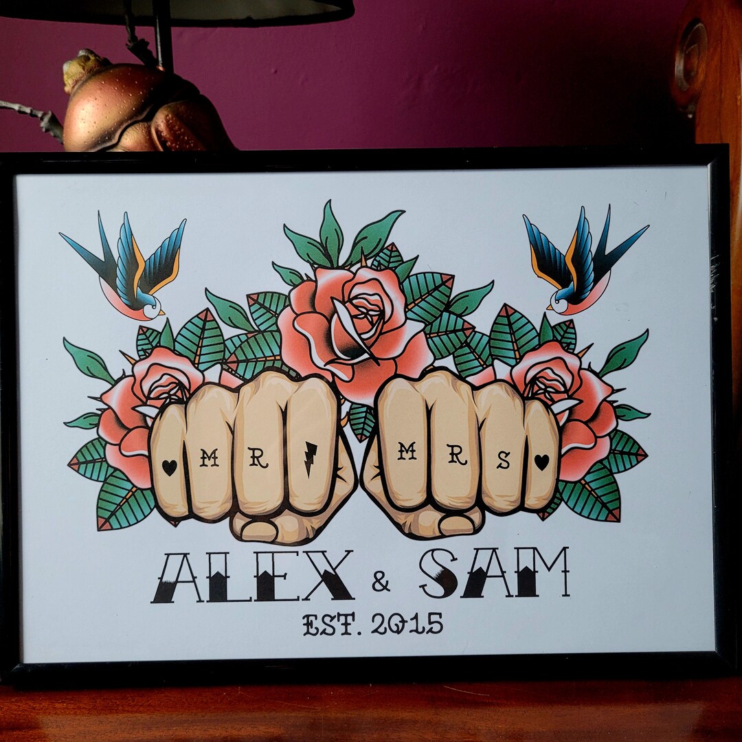 Personalised A4 Traditional Tattoo Style Fists and Flowers Print - Etsy