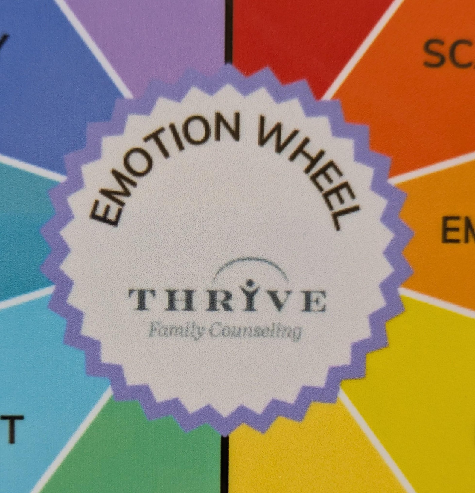 Emotion Wheel Thrive Family Counseling Colorful Emotion Wheel Therapy ...