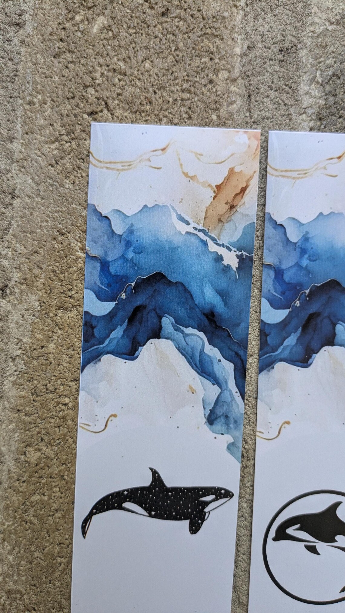 Ocean Themed Bookmarks Sandcastle Orca Dolphin Marble Background Sea ...