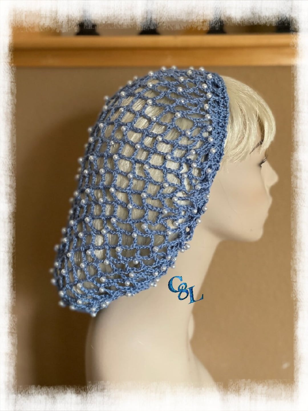 Handmade Blue Crochet Snood With Faux Pearl Beads: Renaissance ...