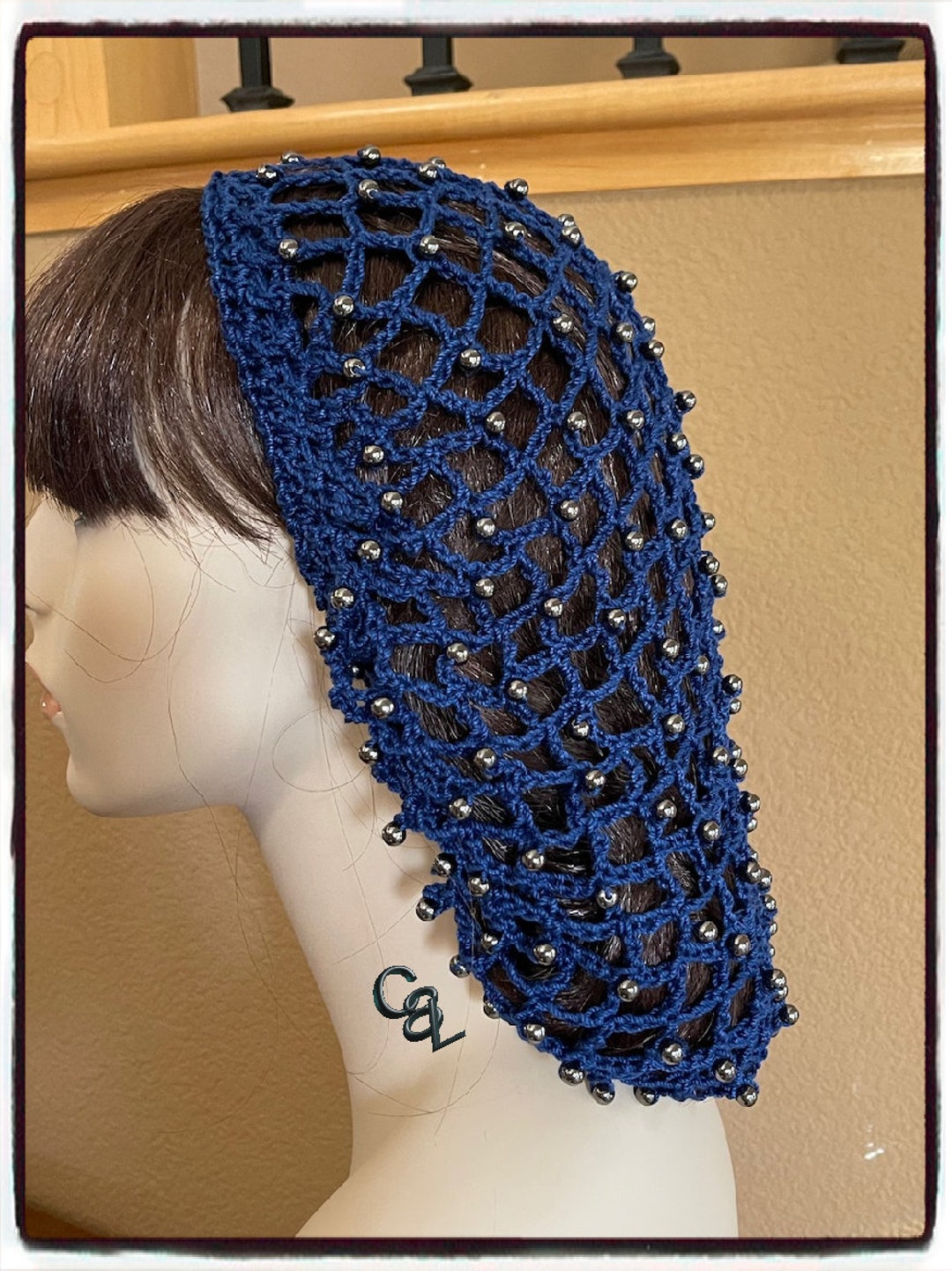 Medieval Renaissance Victorian Blue Mesh Snood With Gun Metal Steel ...
