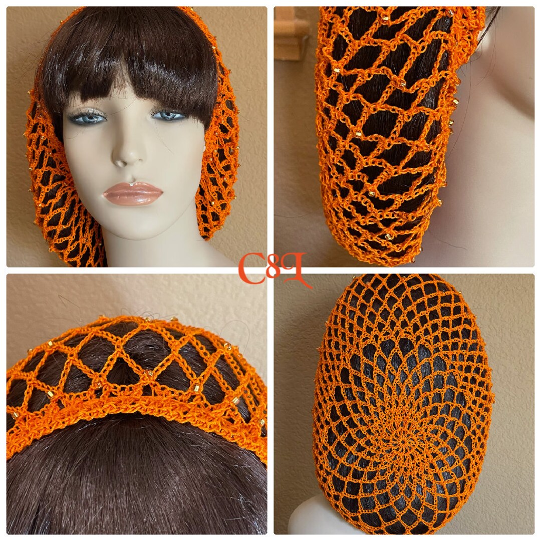 Medieval Renaissance Victorian Orange Snood With Gold Lined Glass Beads ...