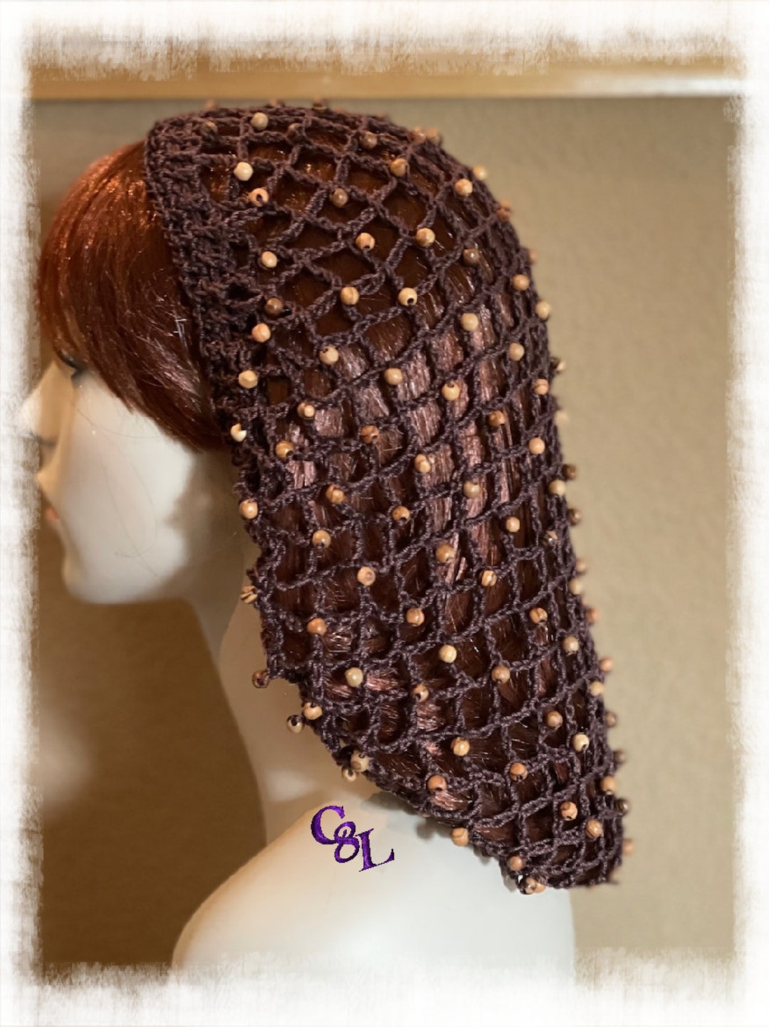 Medieval Renaissance Victorian Chocolate Brown Snood With Olive Wood ...