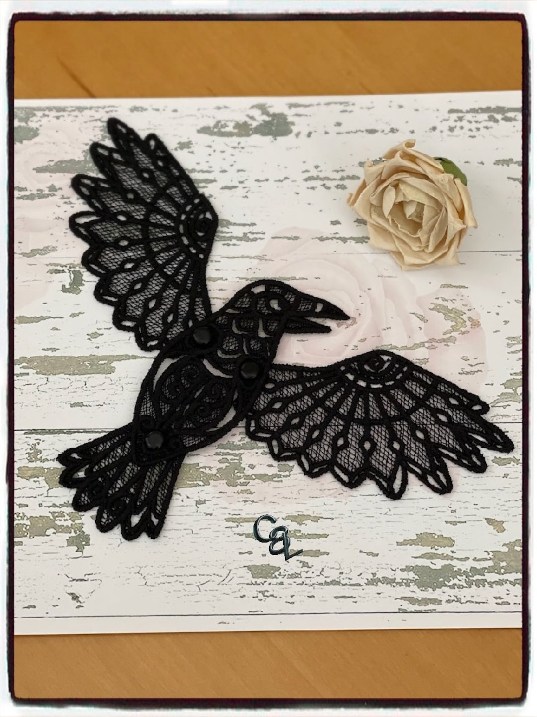 Lace Raven Embellishment: Adjustable Wings and Tail, Applique ...
