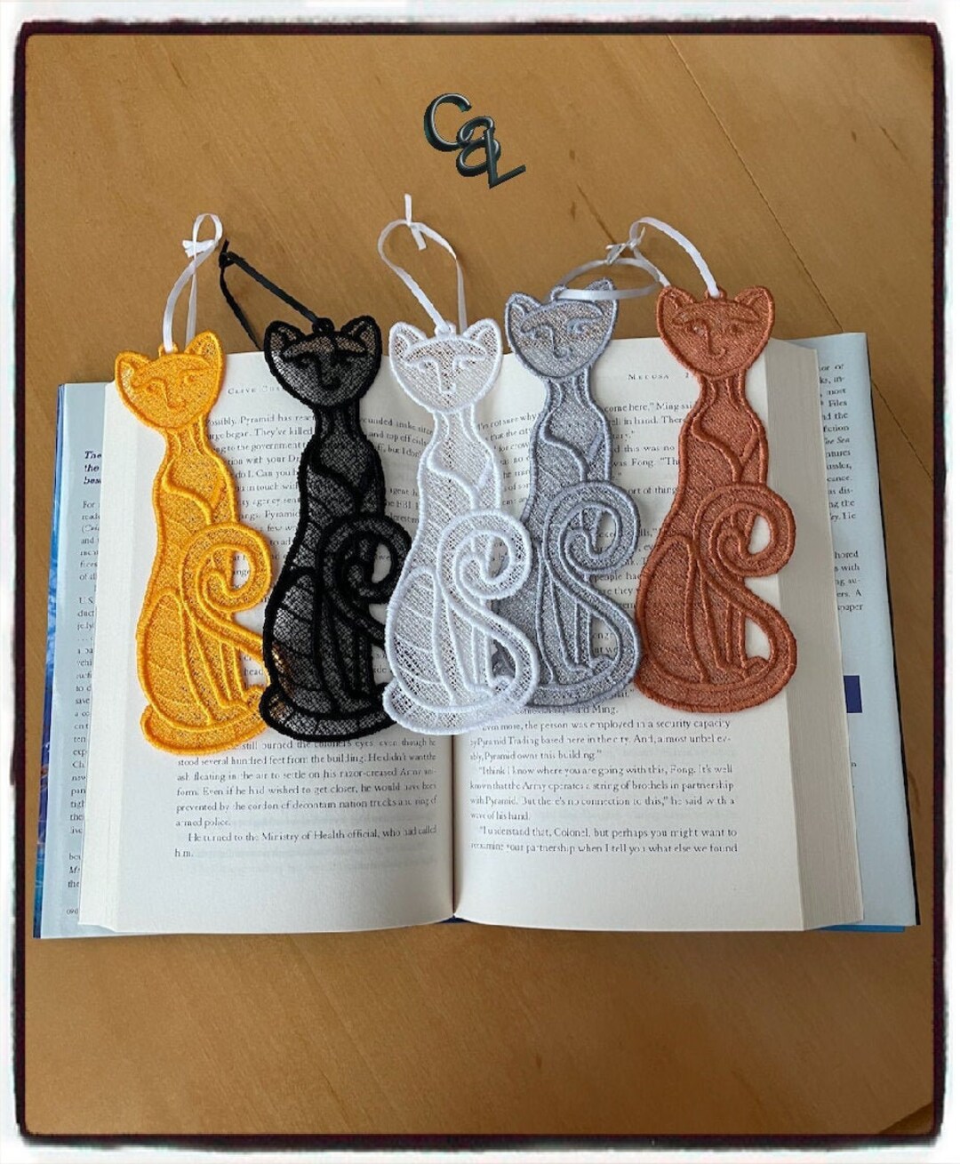 Lace Cat Placeholders - Large, Embroidery, Feline Bookmarks, Cooking ...