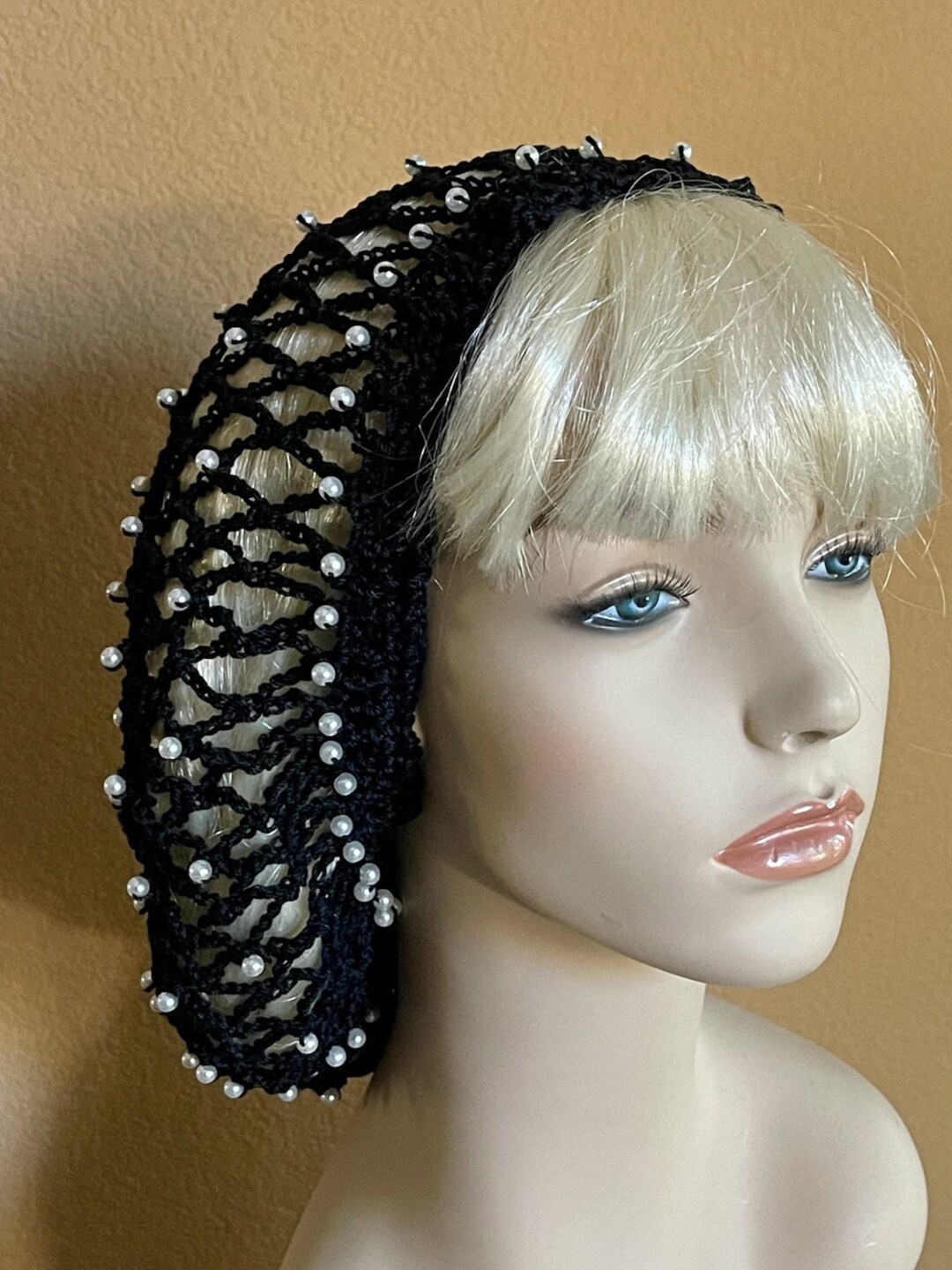 Medieval Renaissance or Victorian Black Snood With Pearl Beads Handmade ...