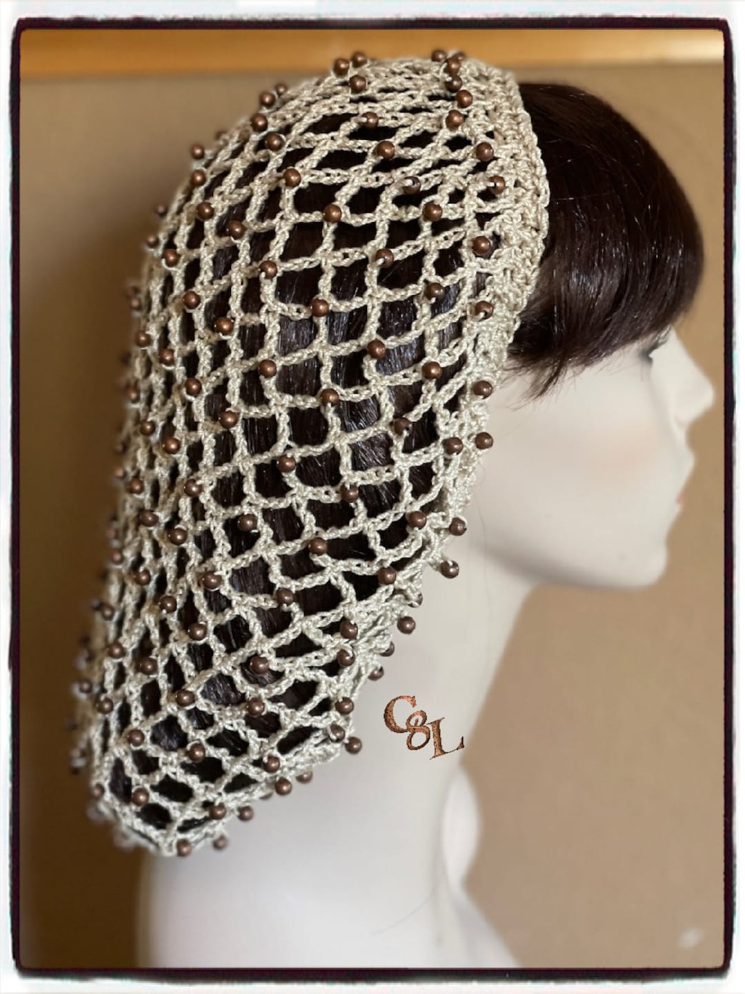 Beaded Crochet Snood | Renaissance, Medieval Hair Net With Drawstring ...