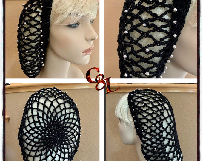 Medieval Renaissance or Victorian Black Snood With Silver Beads ...