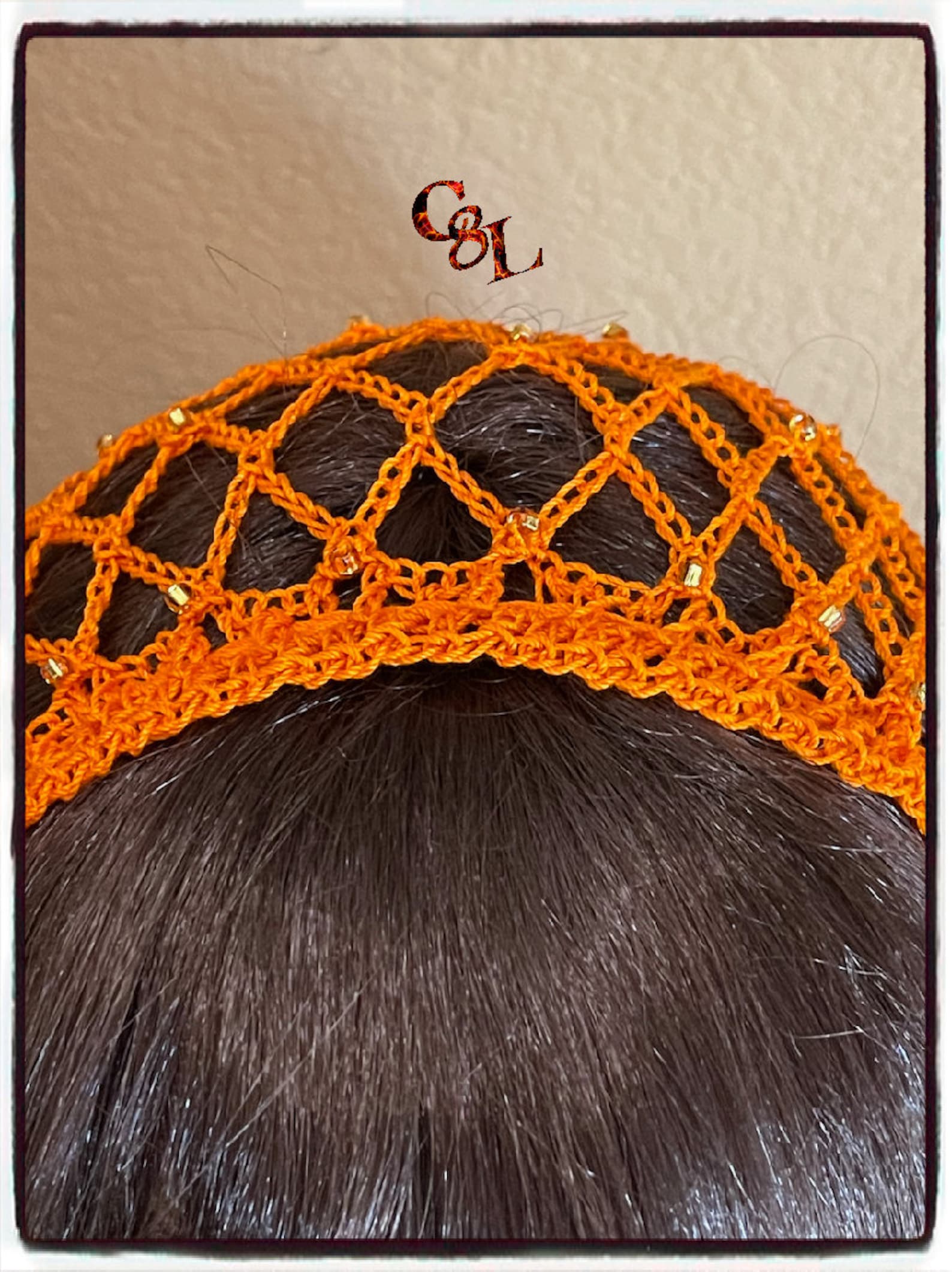 Medieval Renaissance Victorian Orange Snood With Gold Lined Glass Beads ...