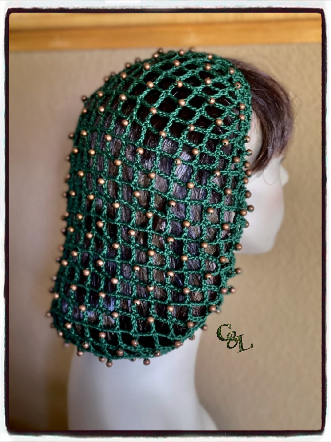 Medieval Renaissance Victorian Dark Green Mesh Snood With Antique ...