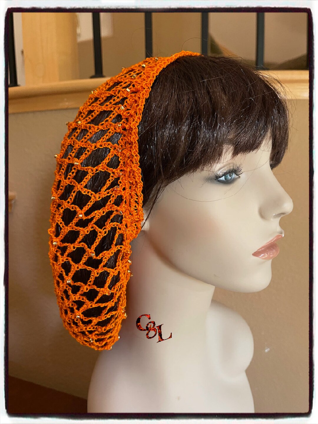 Medieval Renaissance Victorian Orange Snood With Gold Lined Glass Beads ...