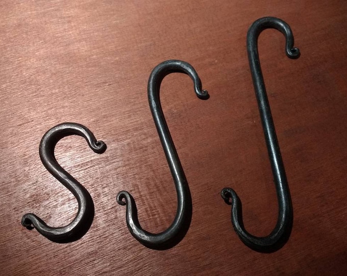4 Hand Forged Hooks Made by Blacksmith Hang Pots & Pans Towels Baskets ...