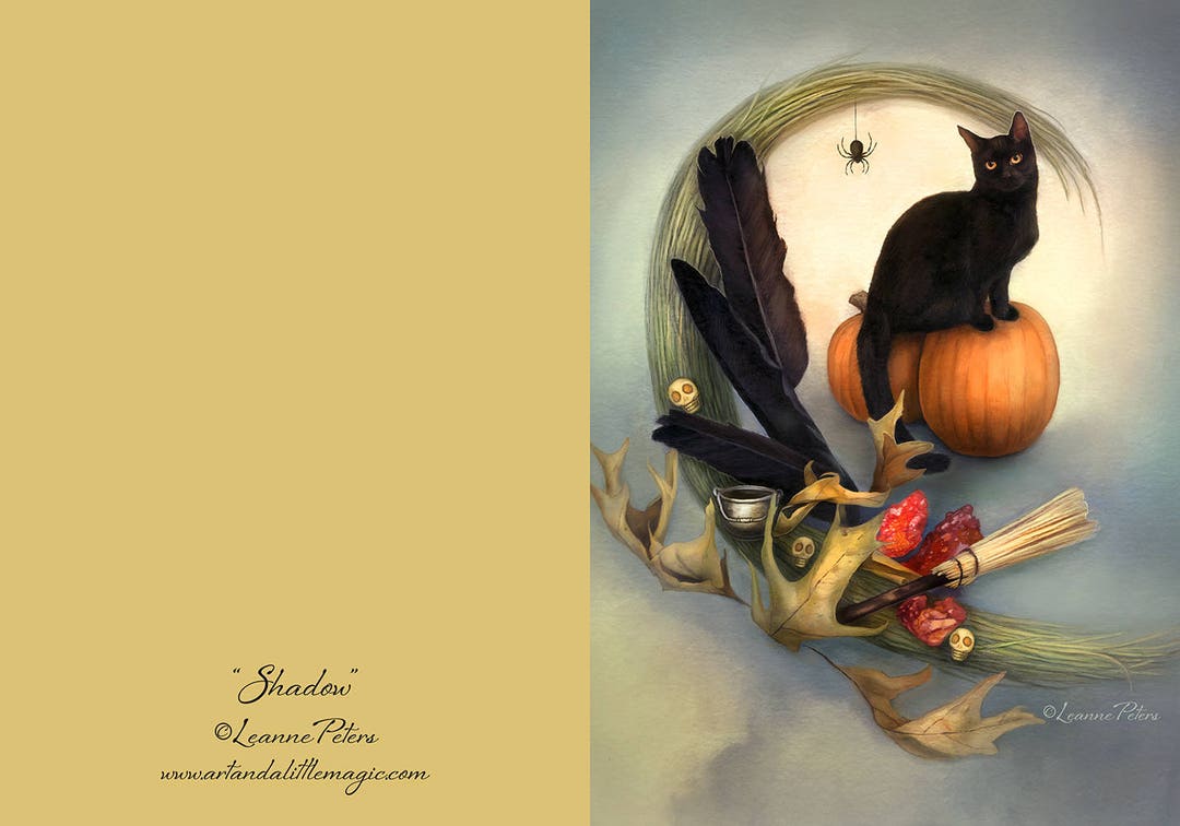 Halloween Black Cat Greeting Card, Pumpkin Card, Witchy Card, Samhain ...