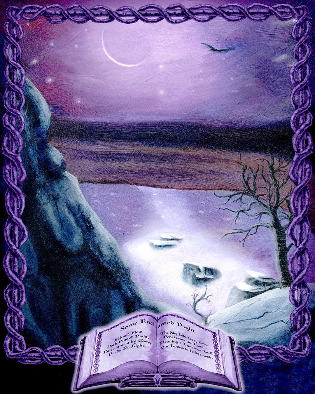 Crescent Moon Magick Print, Enchanted Night Art Print, Woodland Magic ...