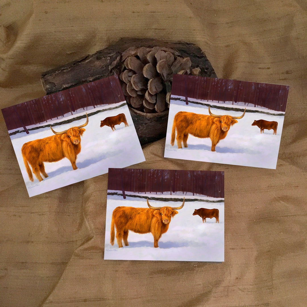3 Highland Cow Stickers - Red Cow Stickers - Pasture Winter Scene Cow ...