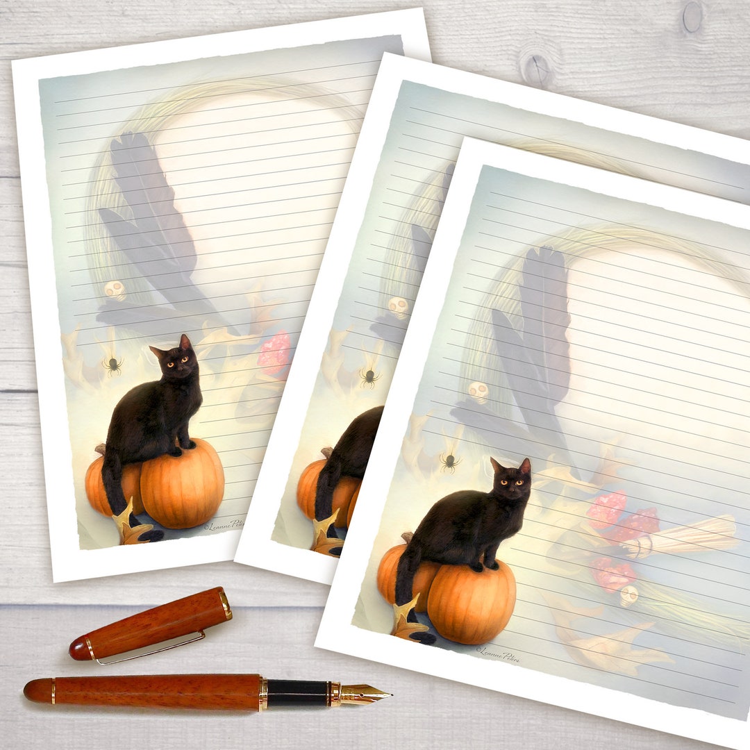 Black Cat Stationery Paper, Halloween Witchy Stationery Paper Set, Fall ...