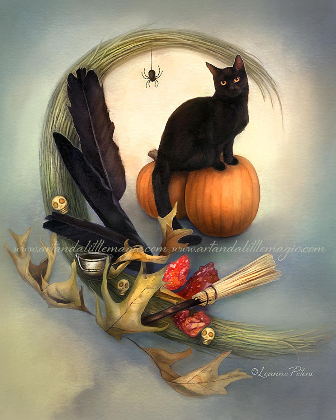 Black Cat Art Print Halloween Art Print Pumpkin Art Print - Etsy