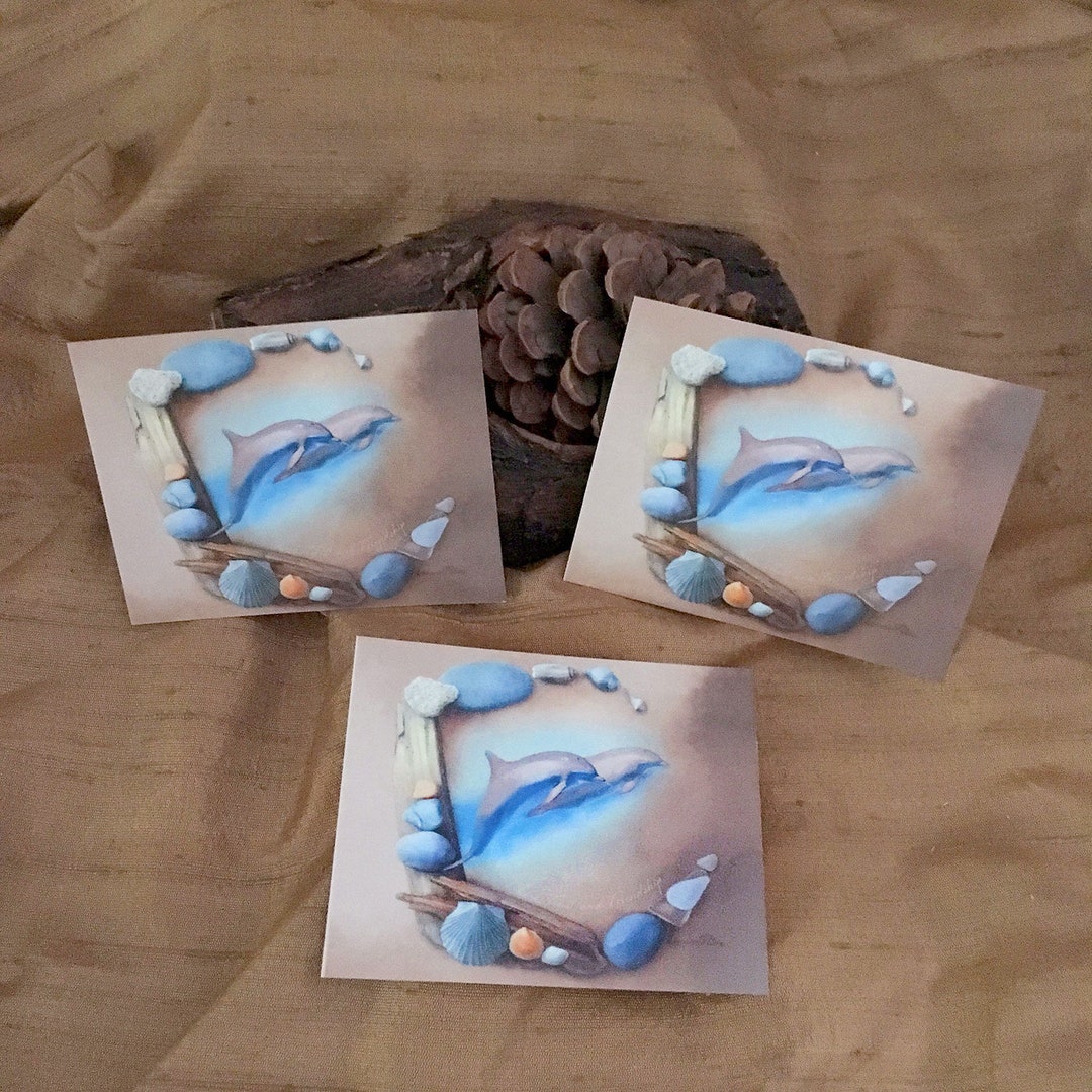 3 Dolphin Art Stickers - Ocean Art Stickers - Sea Glass Stickers - Sea ...