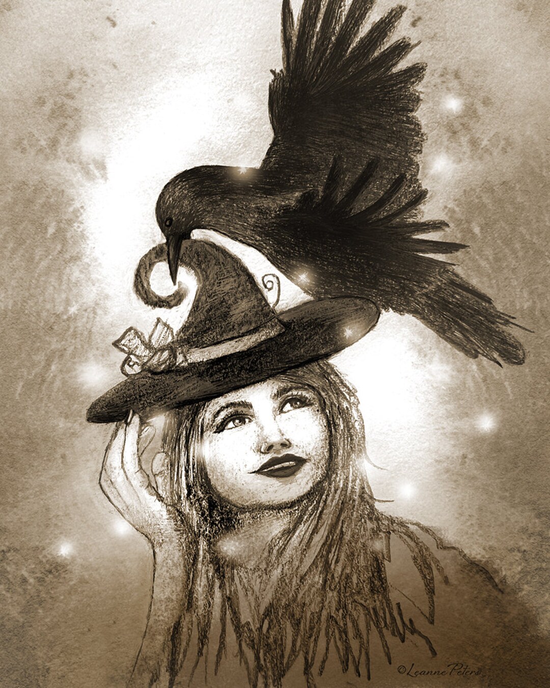 Halloween Crow Art Print, Witch Art Print, Happy Samhain, Magical Art ...