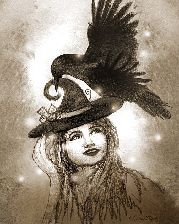 Halloween Crow Art Print Witch Art Print Happy Samhain - Etsy