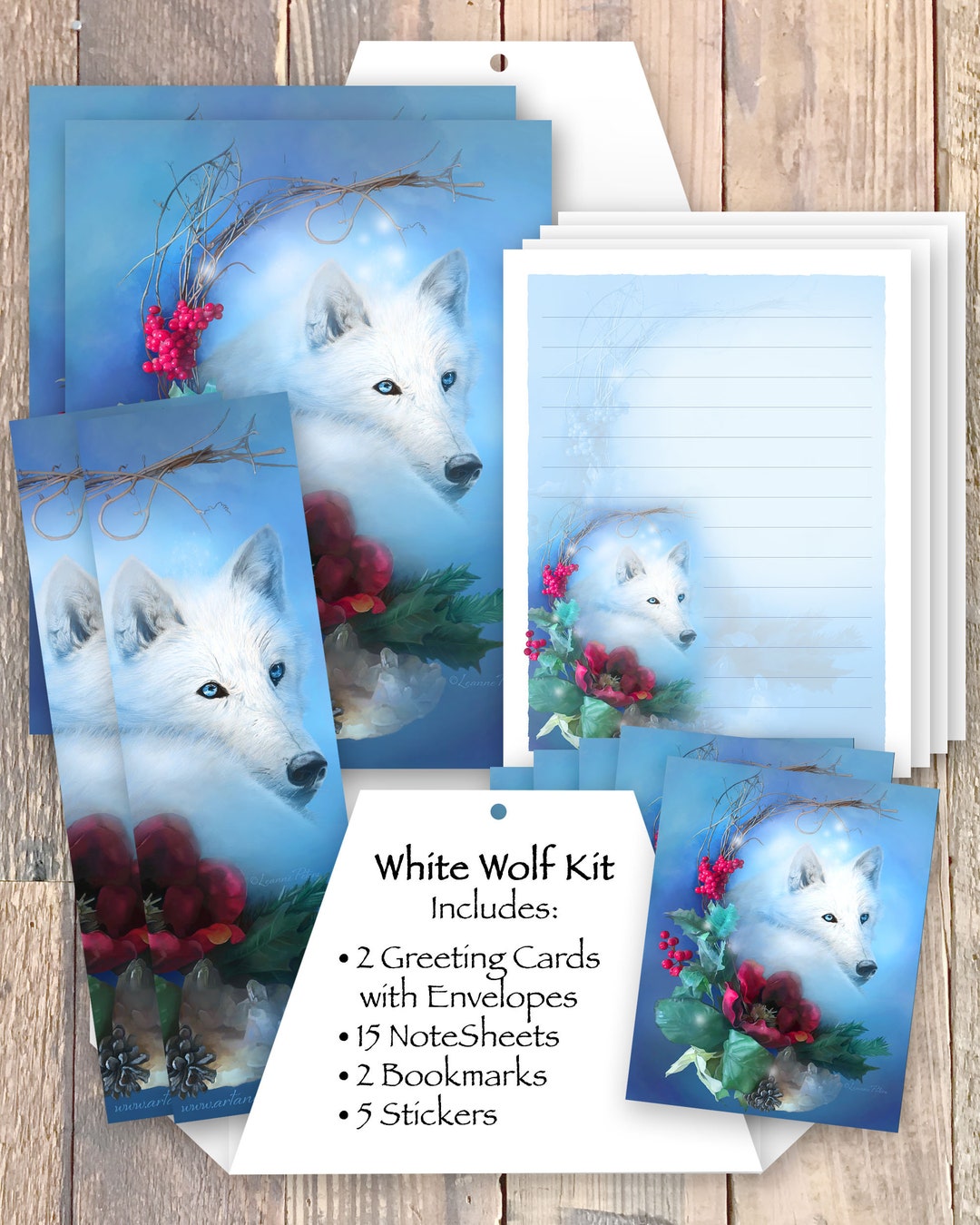 Wolf Stationery Set, White Wolf Bookmark, Wolf Stickers, Wolf Greeting ...