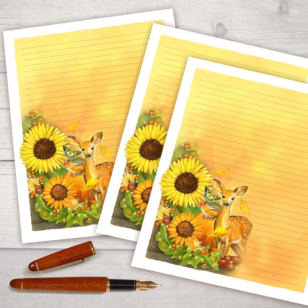 Deer Stationery Paper, Woodland Animals Stationery Paper Set, Fall ...