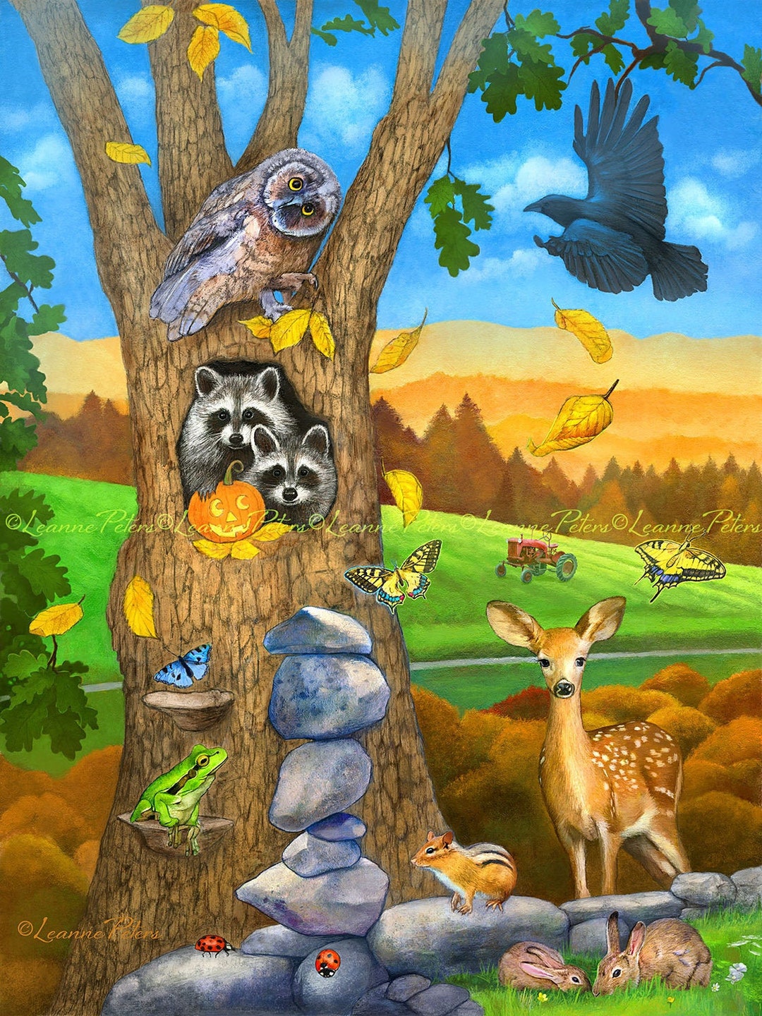 Woodland Animal Art Print, Raccoon Art Print, Deer Art Print, Farm Art ...