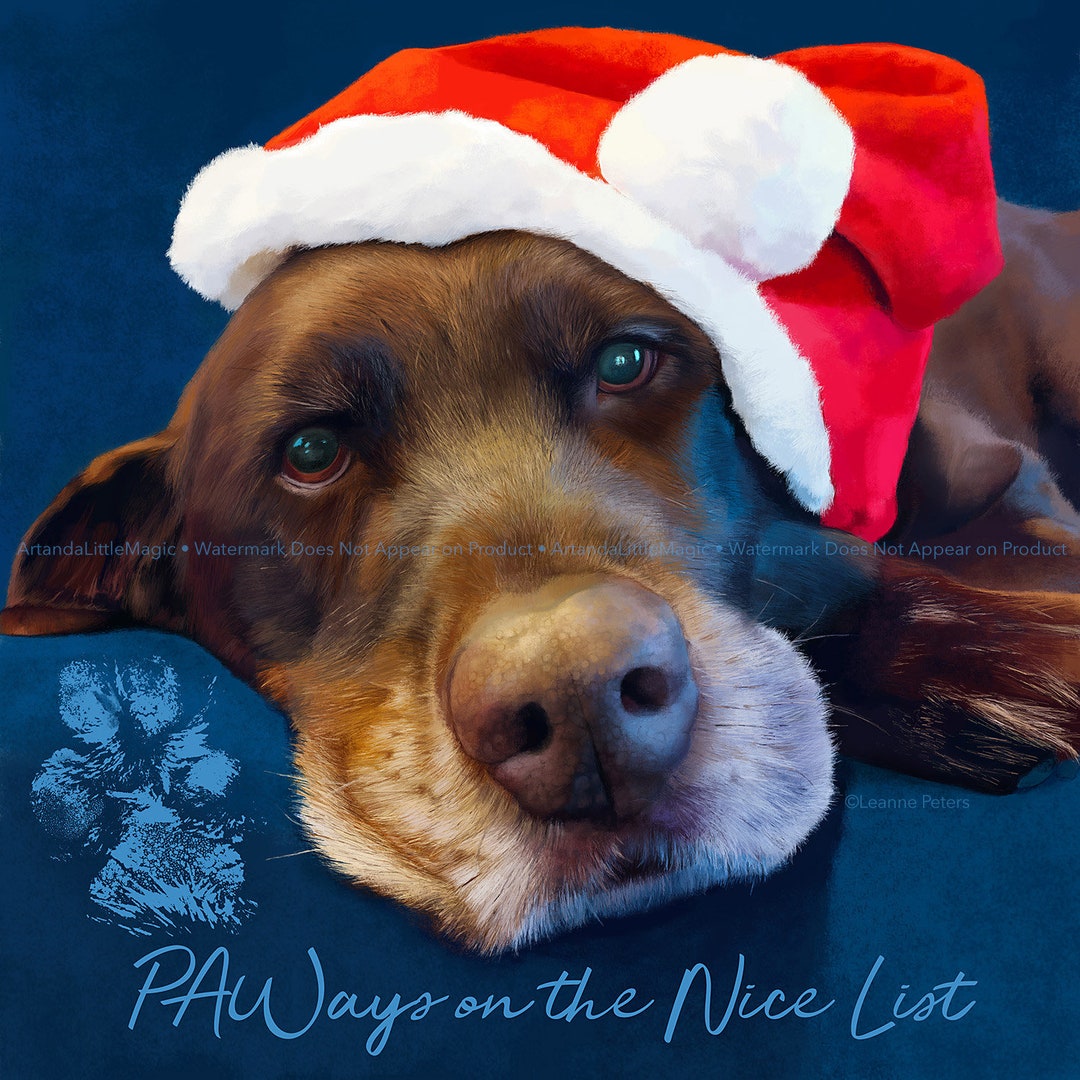 Chocolate Lab Art Print, Labrador Print, Chocolate Lab in Santa Hat ...
