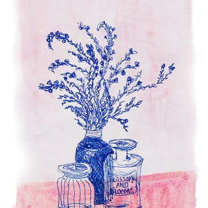 Blue Ink Art Prints / Flower Prints / Botanical Fine Art | Etsy