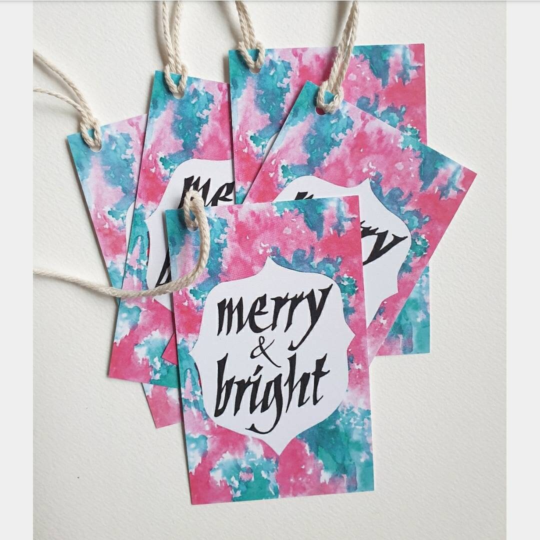 Merry & Bright Christmas Gift Tags Set of 5, Colourful Watercolour ...