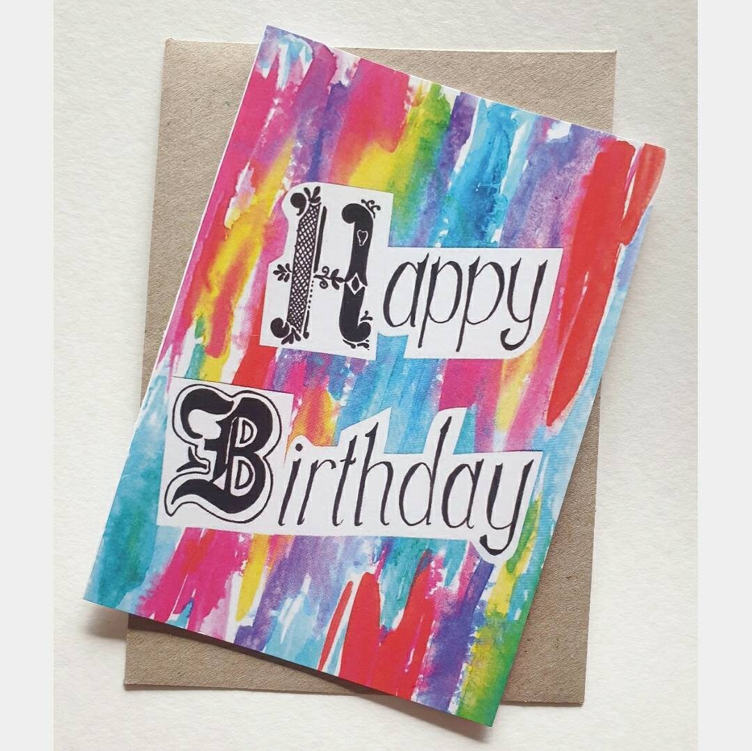 Modern Abstract Birthday Card With Hand Lettered "happy Birthday ...