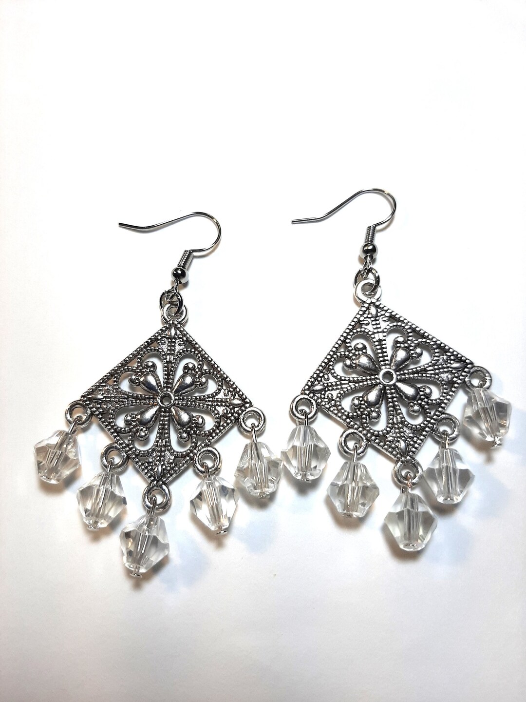 Chandeliers, Lg. Chandeliers With Clear Crystals, Dangles, Pierced ...