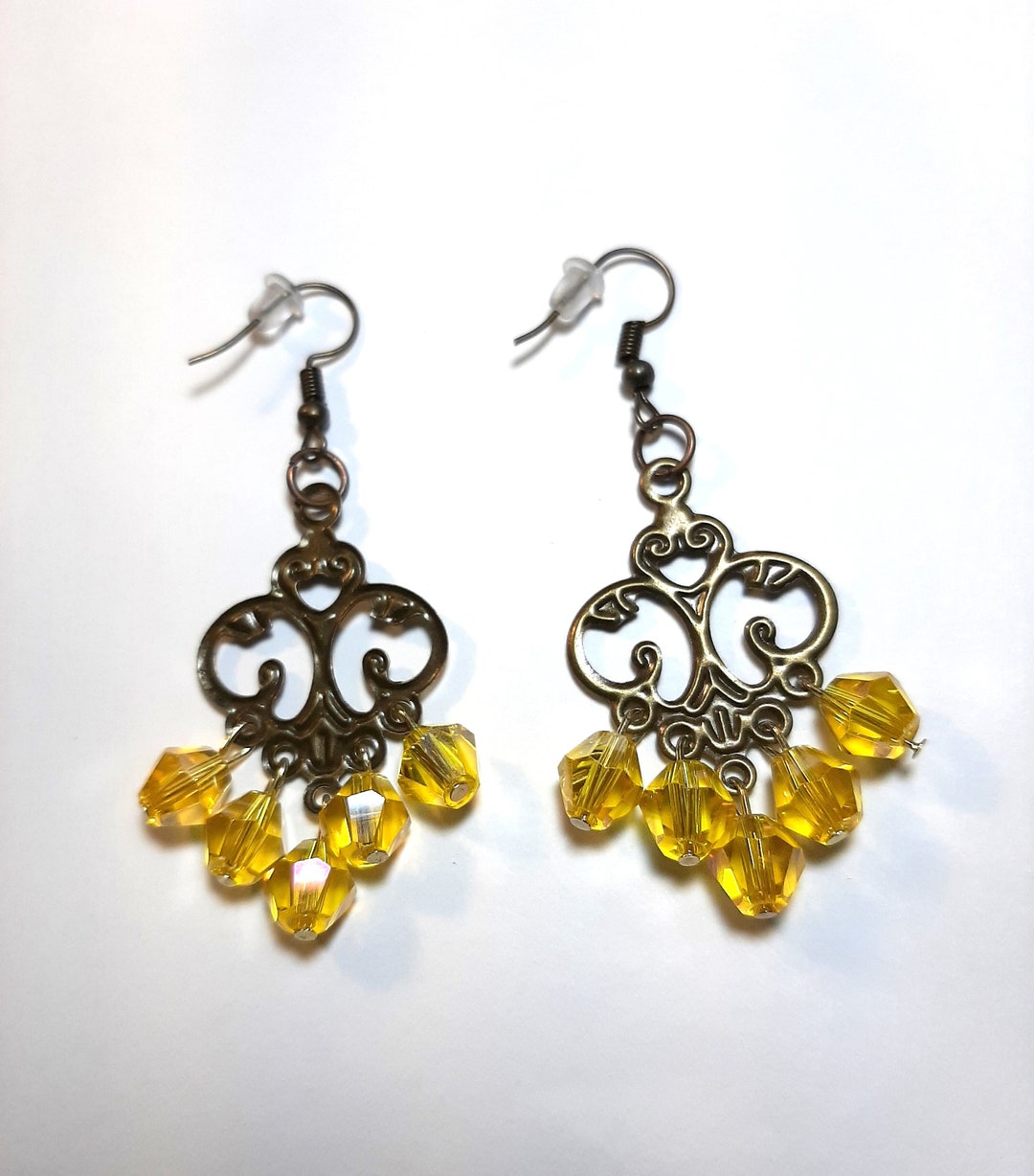 Chandeliers, Bronze Chandeliers With Large Yellow Crystal Beads, Yellow ...