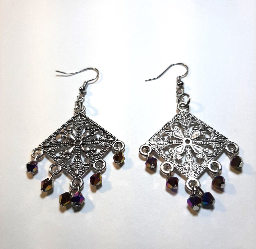 Chandeliers, Diamond Shape Chandelier With Iridescent Beads ...