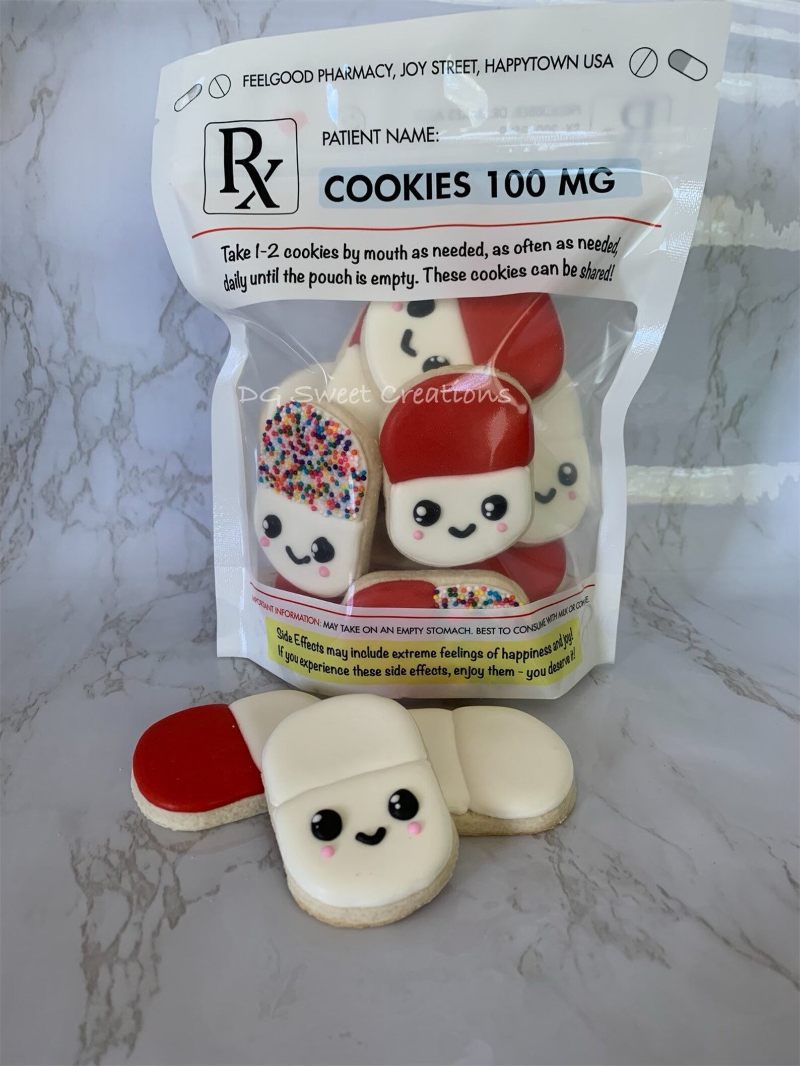 Pill Cookies Happy Pill Sugar Cookie Pouch Nurse Gift 12 Mini Cookies ...