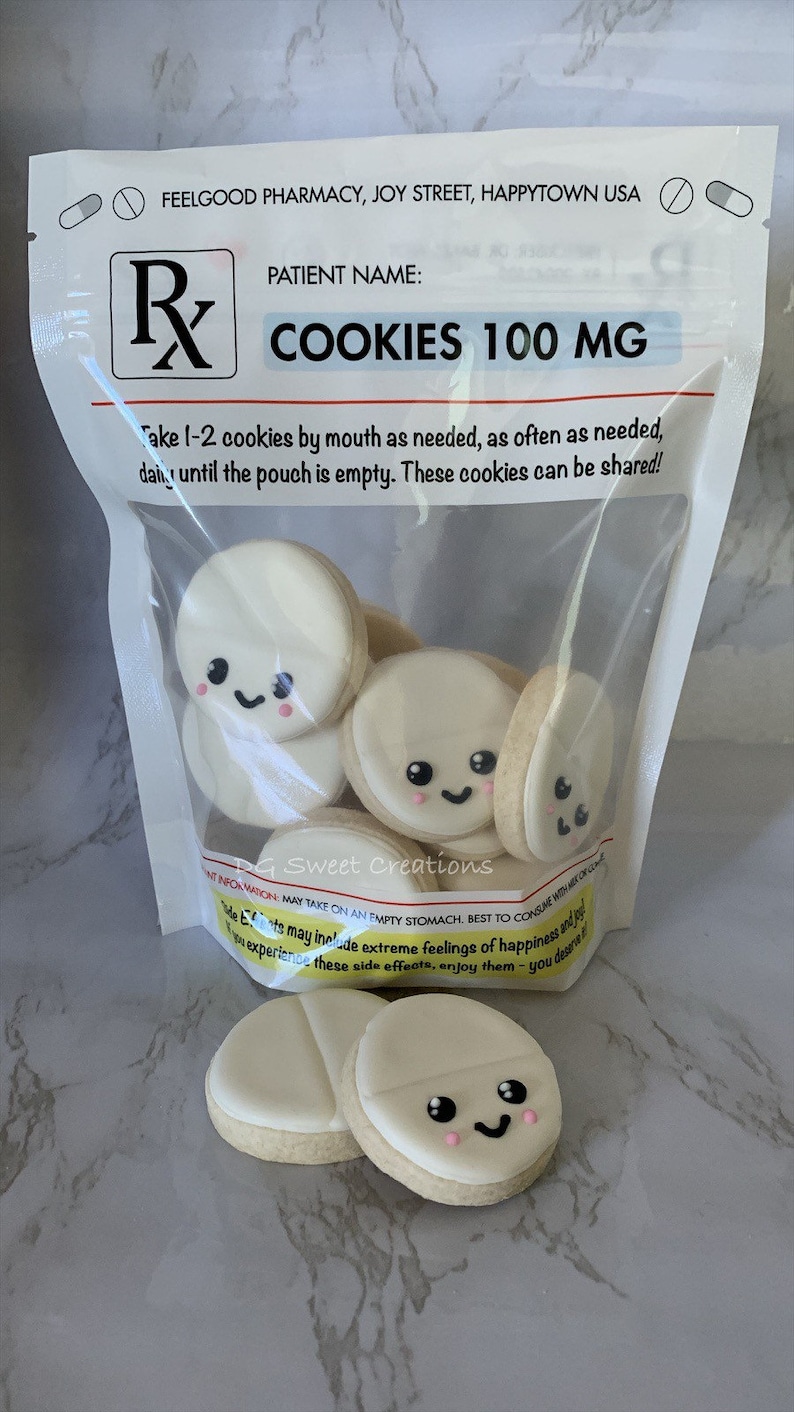 Pill Cookies - Happy Pill Sugar Cookie Pouch - Nurse Gift - 12 Mini ...