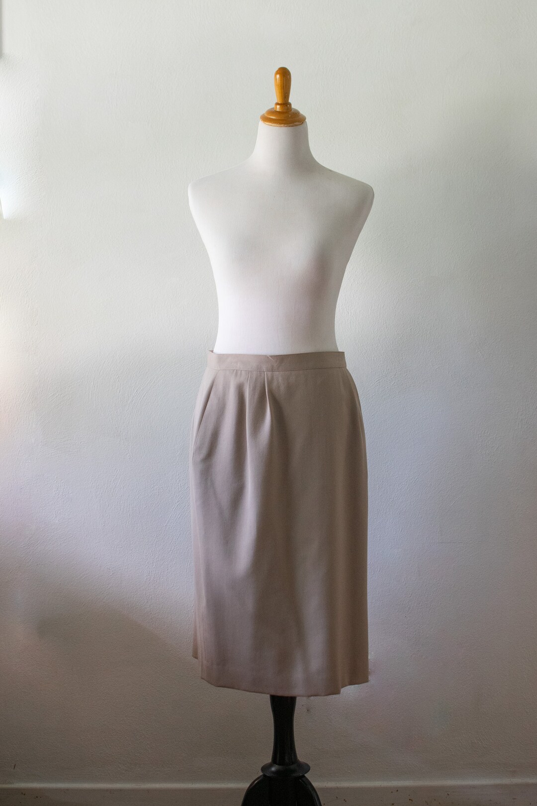 Vintage 80s Worsted Wool Pencil Skirt | Pleated Beige Khaki - Etsy