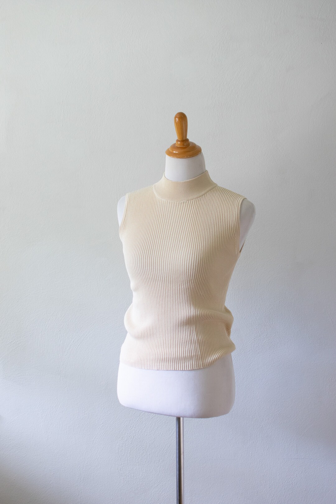 1990's Pure Silk Knit Beige Cream Sleeveless Top - Etsy