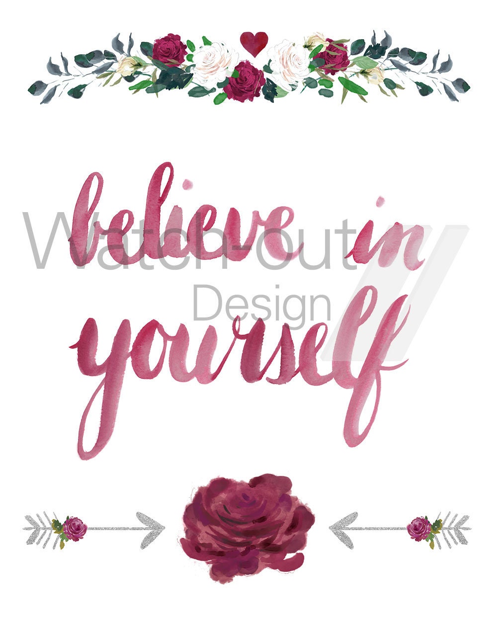 Positive Quote Printable Poster, Watercolor Modern Calligraphy Bedroom ...