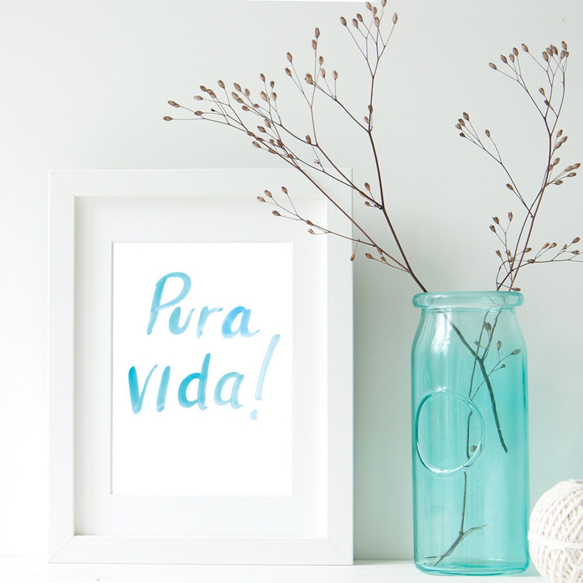 Poster Positive Quote Pura Vida Tropical Style Wall Art, Blue Turquoise ...