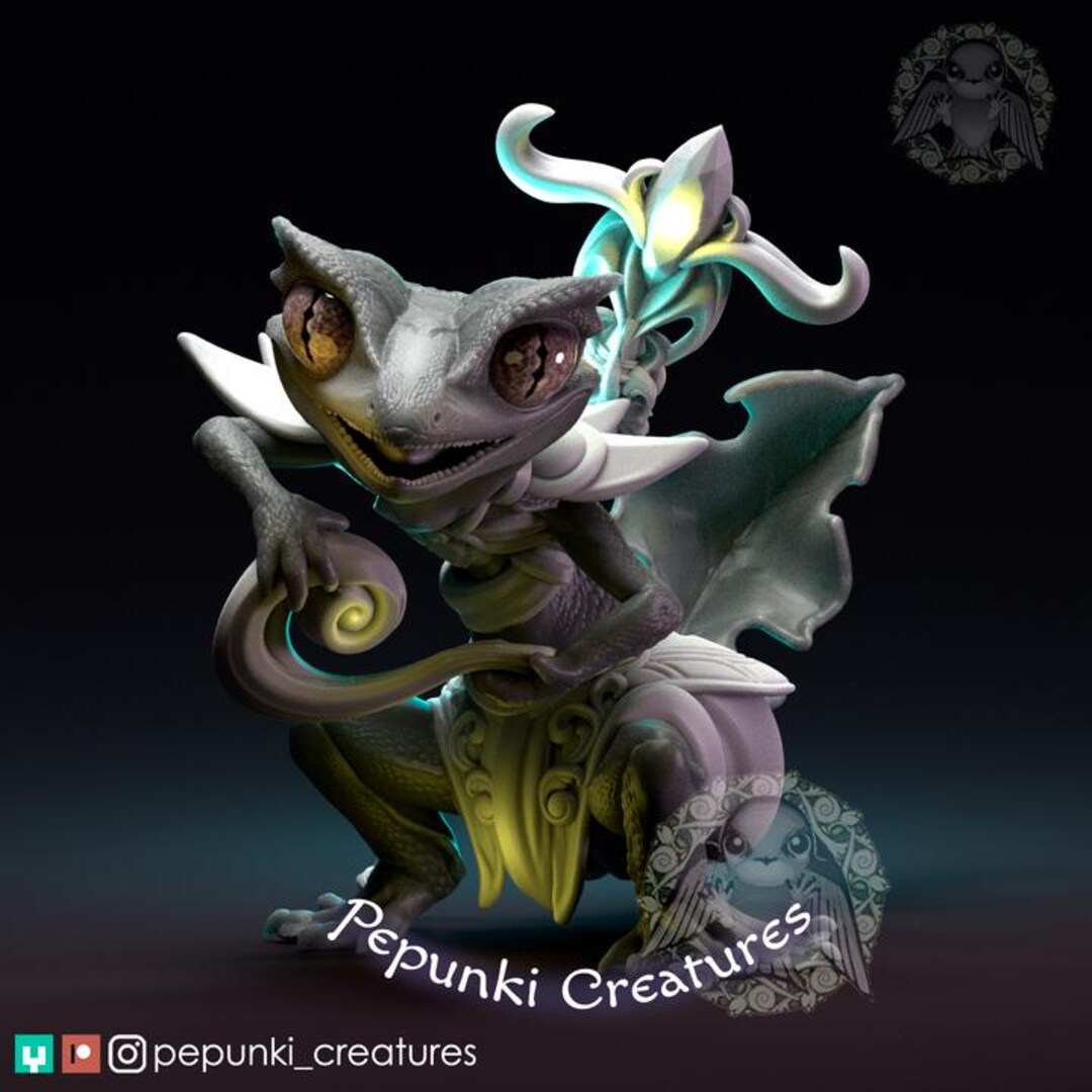 Leaf Gecko Sorceress | Dnd/table Top Mini | Pepunki Creatures - Etsy