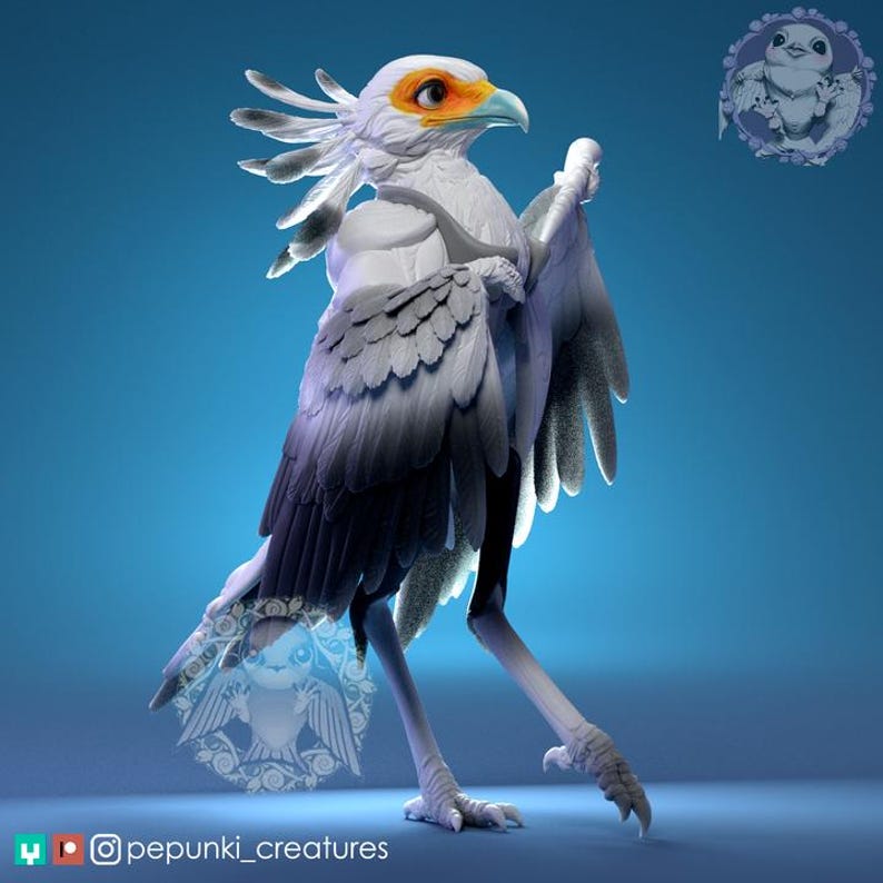 Secretary Bird | Dnd/table Top Mini | Pepunki Creatures - Etsy
